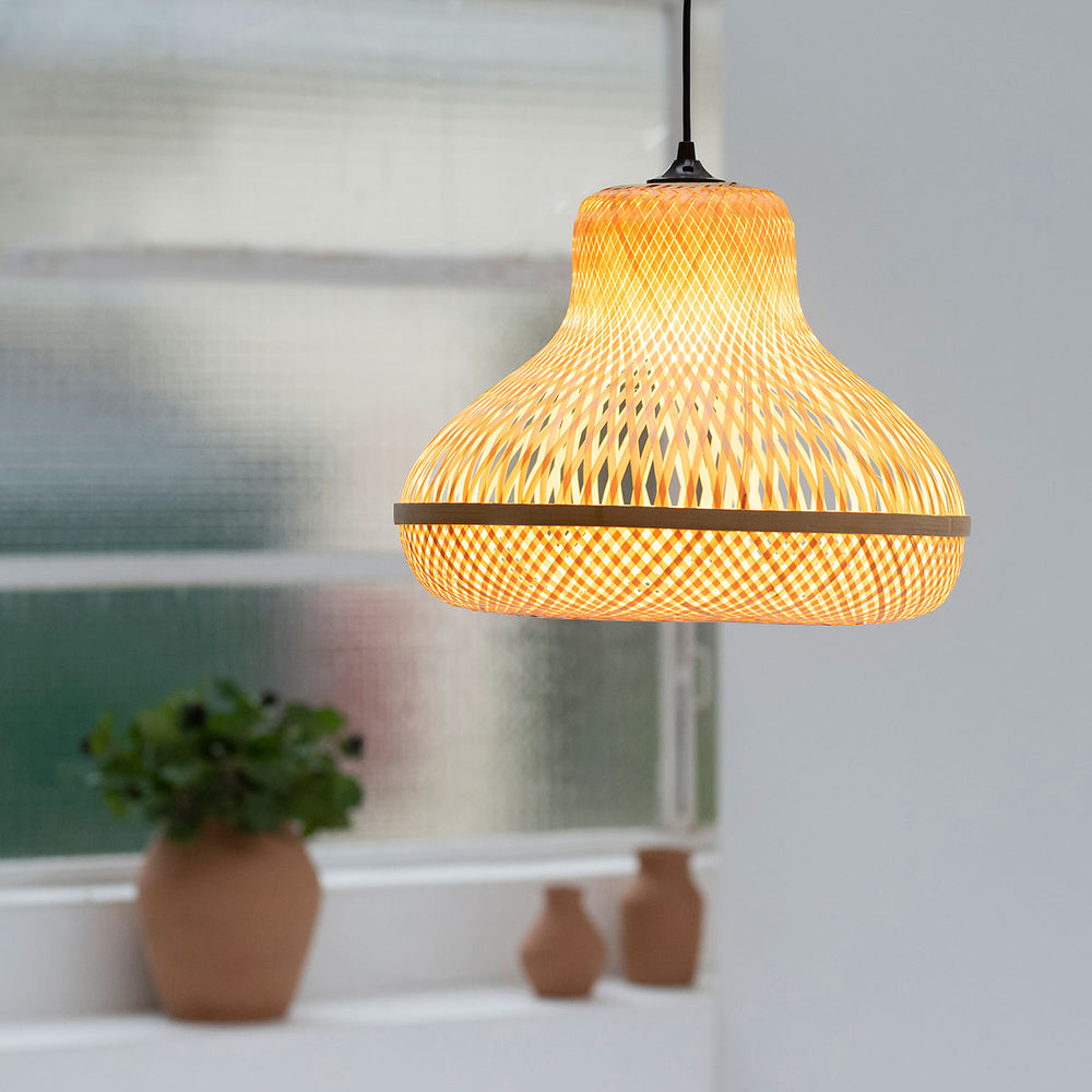 Suspension forme poire en bambou naturel (non éléctrifiée) fait main ...