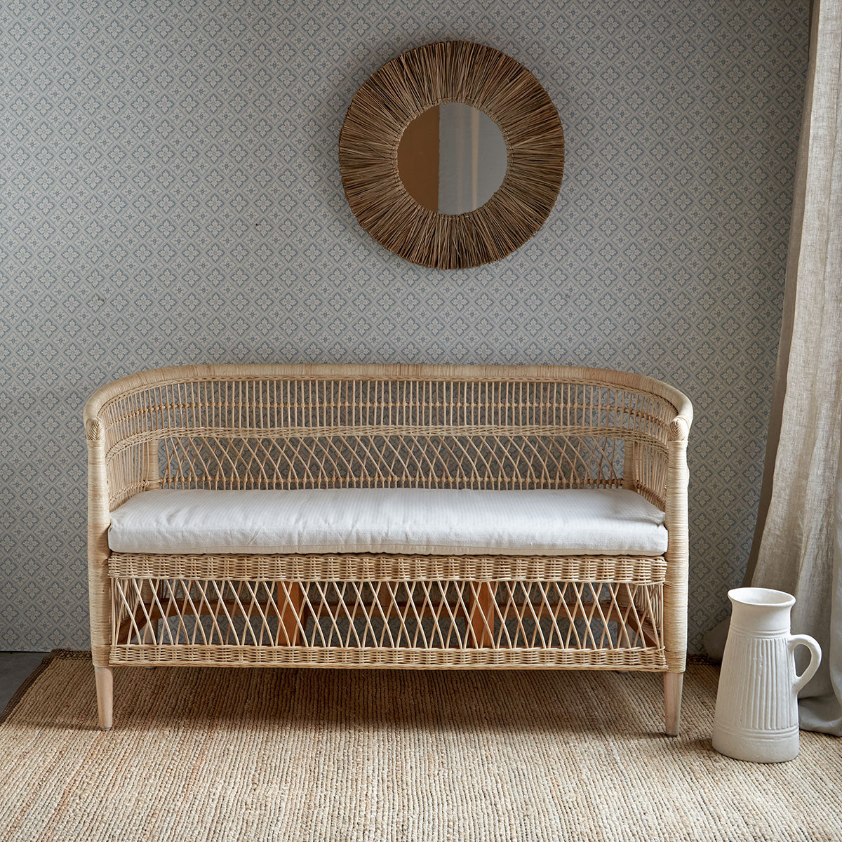 Banquette inspiration Malawi en rotin et coussin d'assise en toile che – Decoclico