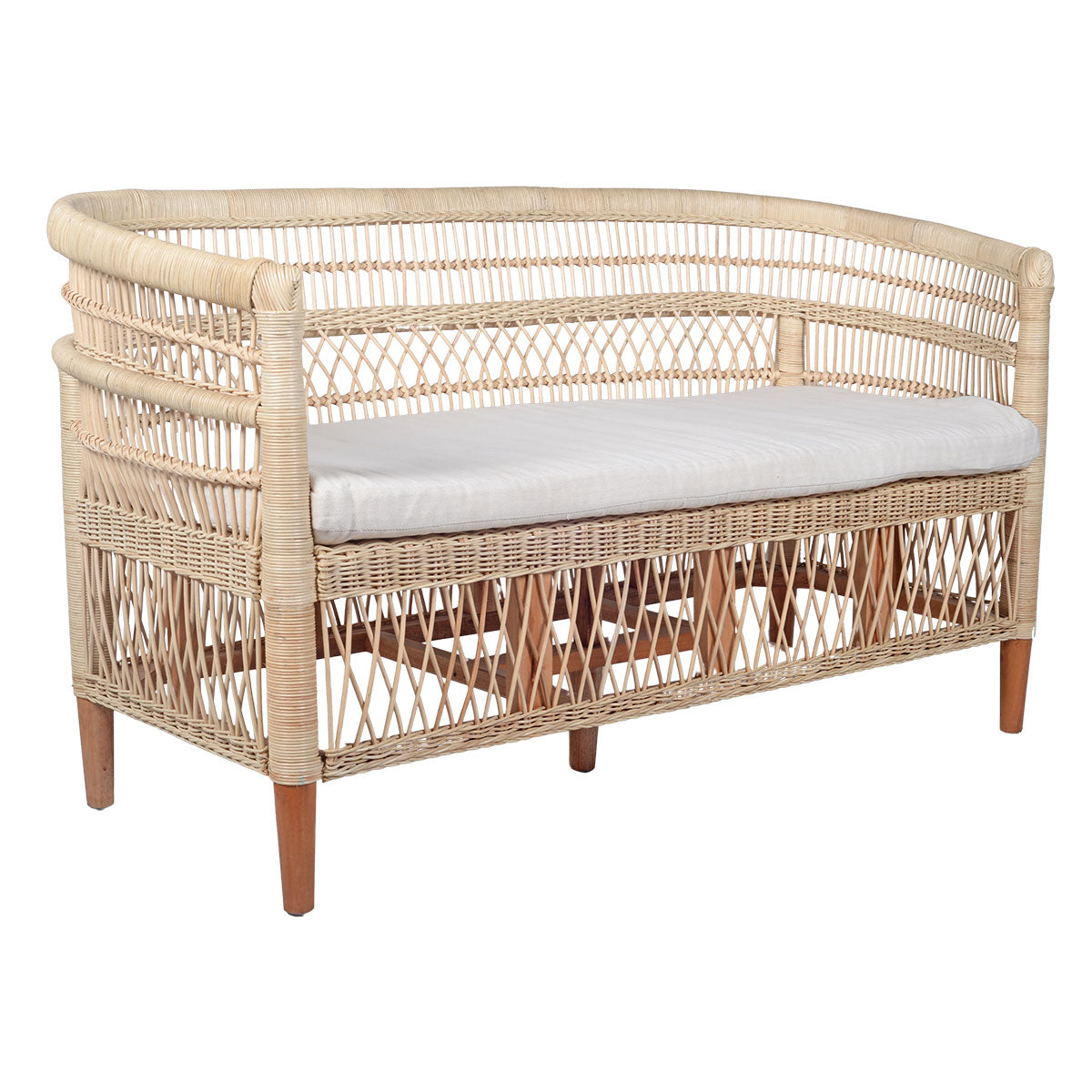 Banquette inspiration Malawi en rotin et coussin d'assise en toile che – Decoclico